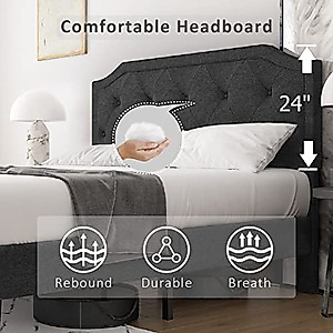 Einfach Queen Size Bed Frame, Upholstered Platform Bed with Strong Wood Slats Support, No Box Spring Needed, Easy Assembly, Dark Grey