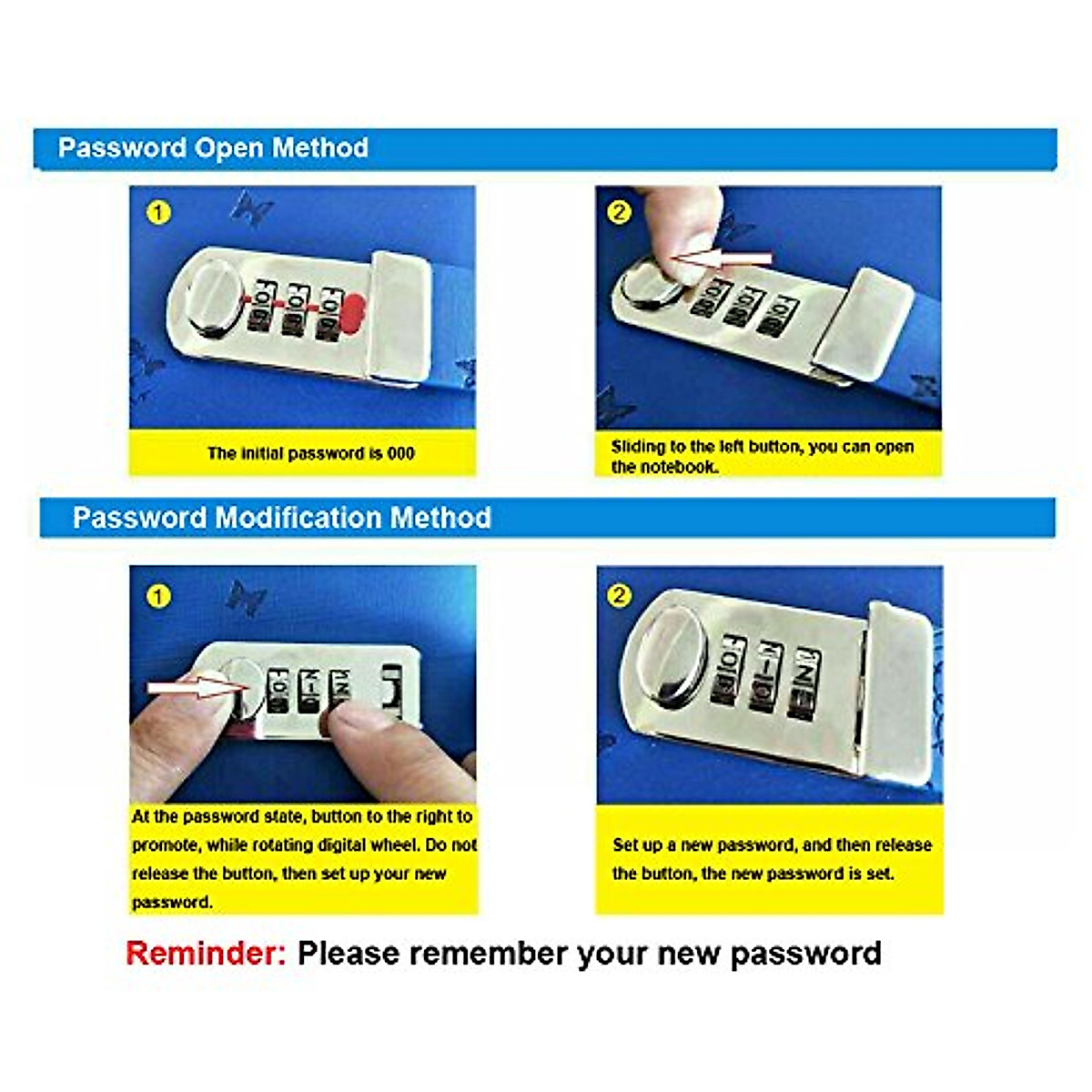 koboome Floral Notebook with Password Lock, A5 Size PU Leather Creative Password Notebook with Combination Lock Student Diary Notepad (Pink)