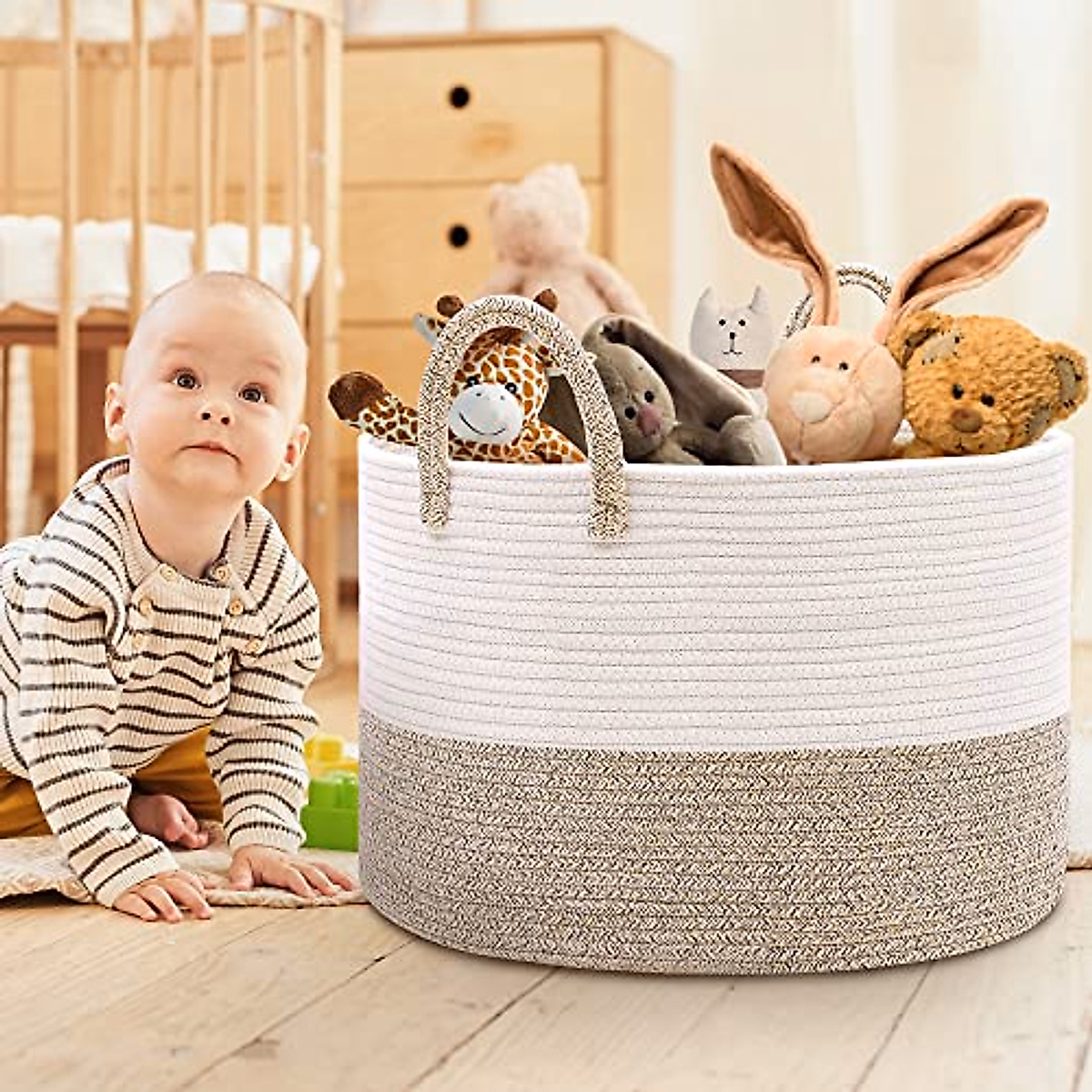 MXMHOME Large Baskets for Blanket - 21.6" X 21.6" X 13.7" Blanket Basket for Living Room, Soft Blanket Storage Basket, Kids Toy Storage Baskets, Woven Baskets for Storage, Living Room Storage Basket