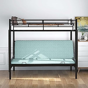KNAMOTL Twin Over Full Bunk Bed, Heavy Duty Bunk Bed Frame with Integrated Side Ladder & Upper Guard Rails, Space-Saving Design, Metal Bunk Bed for Teens Adults Bedroom, No Box Spring Needed, Black
