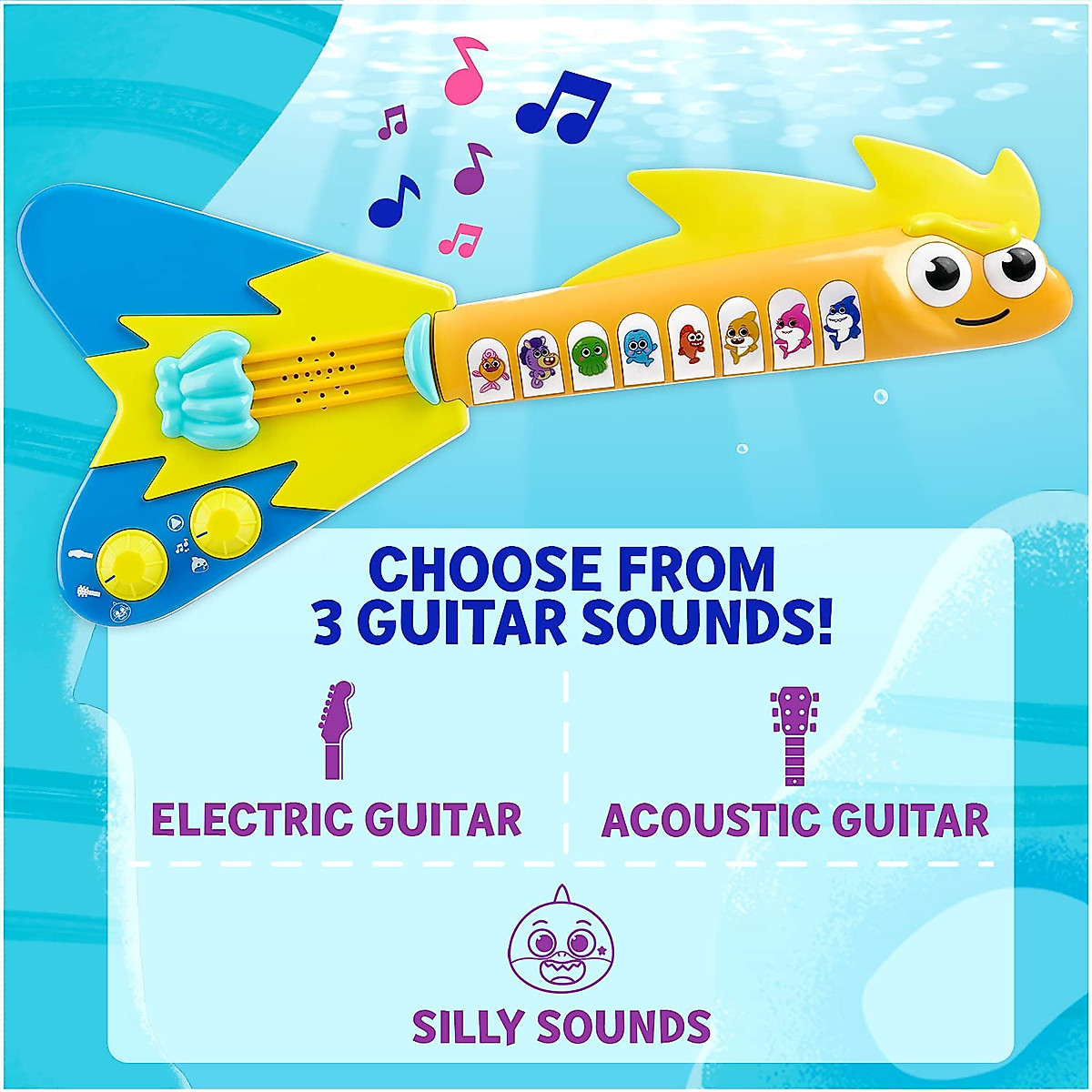 WowWee Baby Shark's Big Show! EEL-ectric Guitar – Interactive Musical Toys for Toddlers – Lights and Sounds Toy Guitar