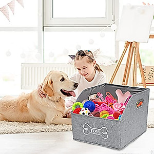 Brabtod Foldable Storage Bin - Rectangle Storage Basket with Handle, Organizer Bin for Pet Toys, Diaper, Shelves, Closet -Gray