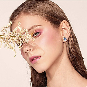 925 Sterling Silver Turtle Studs Earrings with Graduated Blue Cubic Zirconia, Sea Tortoise Nautical Jewelry Mother Day for Women Mom Wife Girlfriend with Box