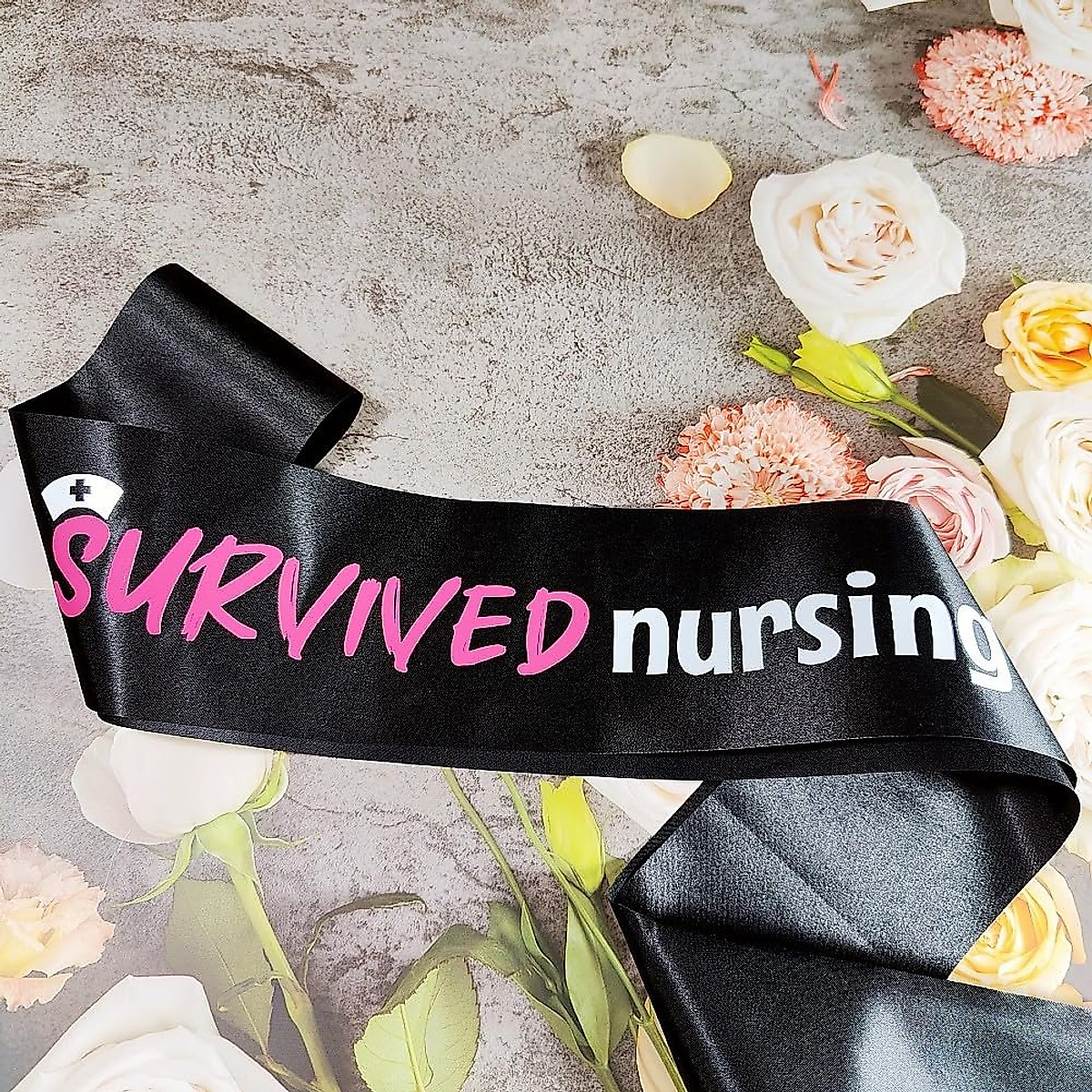 Decorit I Survived Nursing School Sash, Black, Nursing School Graduation, Graduation Gift Idea, Senior Class of 2024 Sash, Party, Congrats Grad Decorations, RN, BSN, NP, CRNA, CNM, NR
