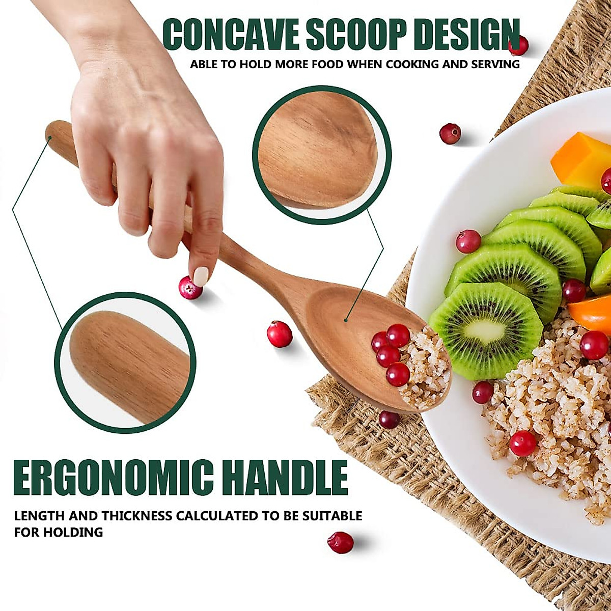 Wooden Spoons for Cooking, Wood Spoon Set of 2, Kitchen Serving Ladle Scoop Utensil, Heat Resistant Nonstick Cookware Server Spoon,Stirring Food, Mixing Salad, Easy to use