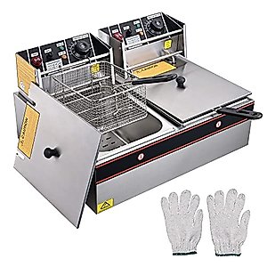 WeChef Commercial Deep Fryer 24L 5000W with Dual Tank Baskets Stainless Steel Electric Countertop Fryer for Restaurant Bar