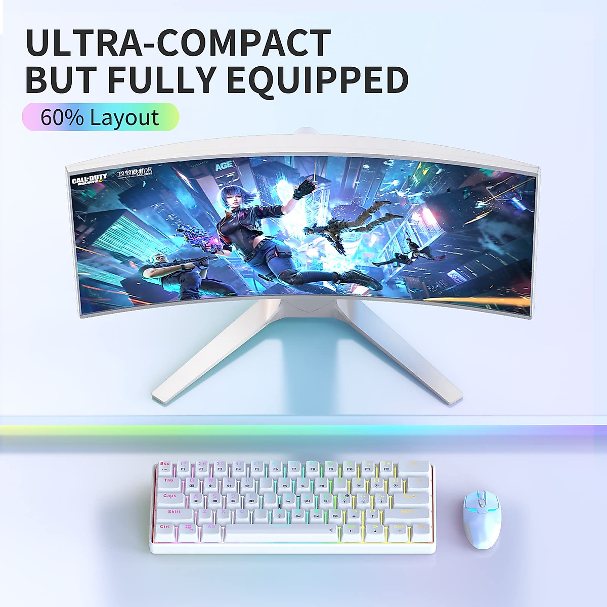 Punkston TH61 60% Mechanical Gaming Keyboard,RGB Backlit Wired Ultra-Compact Mini Mechanical Keyboard Full Keys Programmable White (Optical Brown Switch)