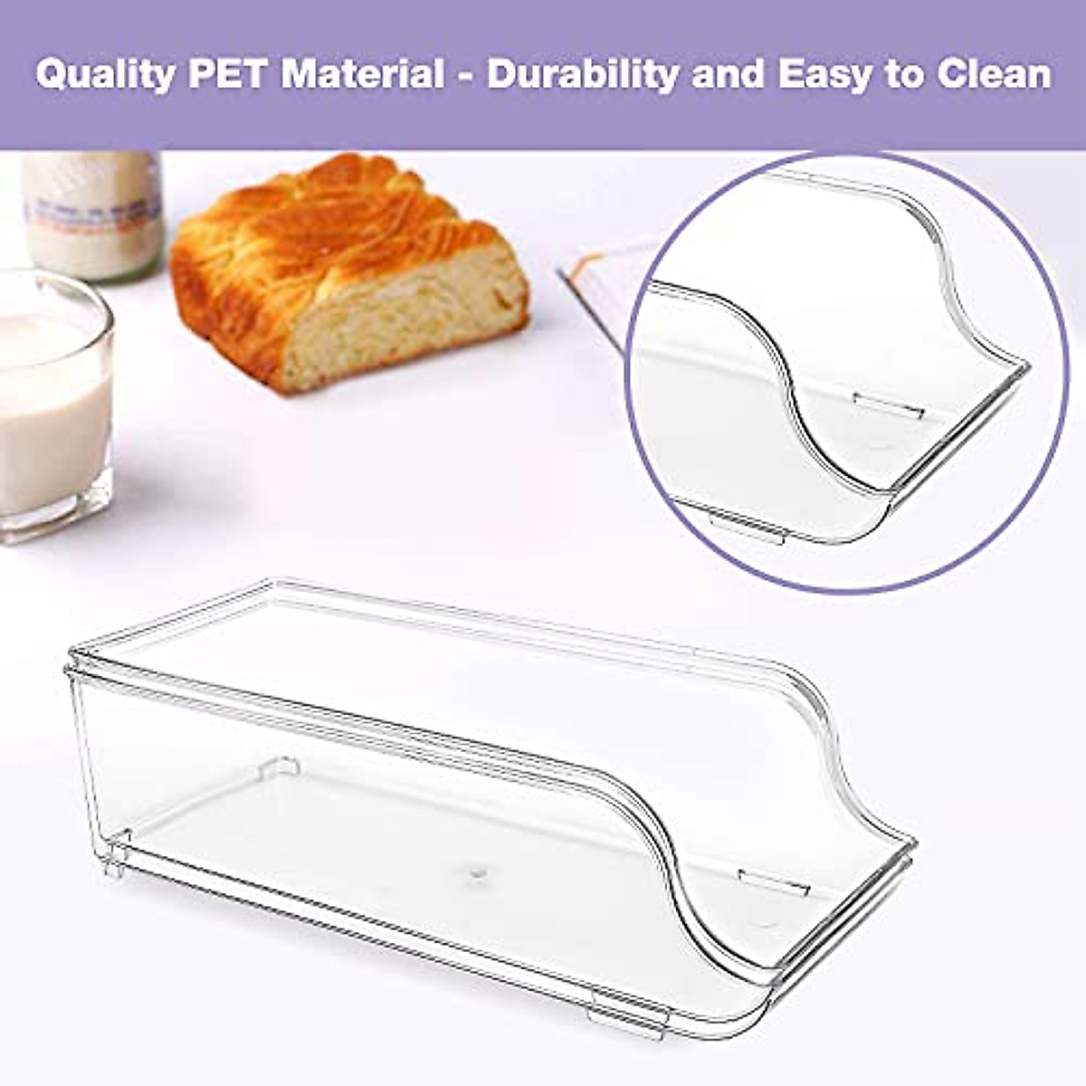 Puricon 2 Pack Refrigerator Organizer Bins Can Dispenser Storage Holder, Soda Beverage Canned Food Container Bin Clear Plastic Pantry Storage Rack for Fridge Kitchen Countertops Cabinets -Standard Can