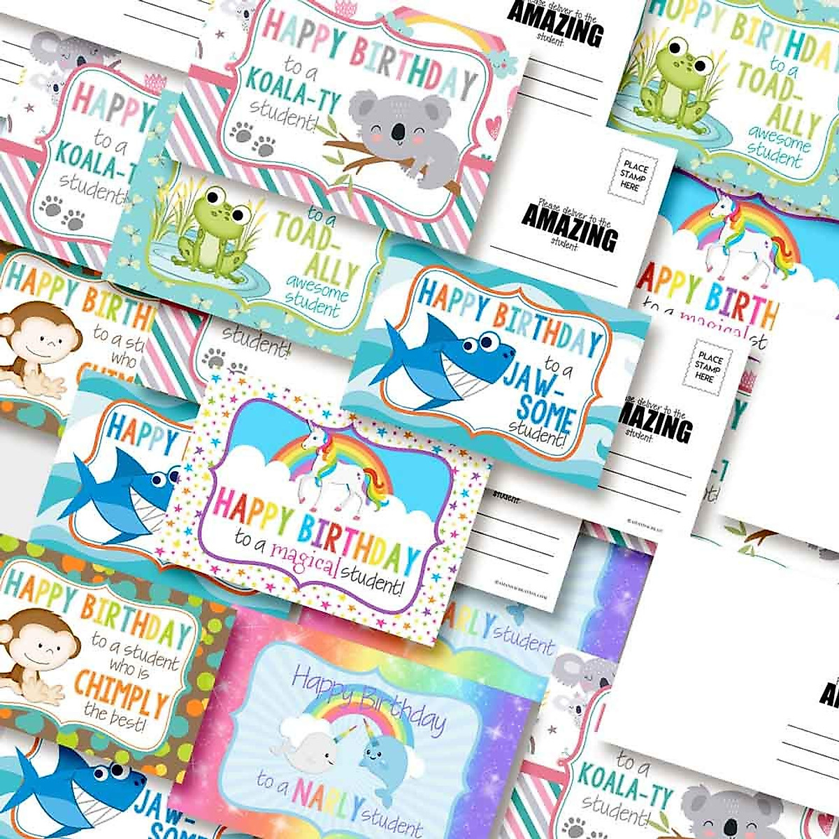 Funny Animal Puns Themed Happy Birthday From Teacher To Student Blank Postcards, 4"x6" Fill In Notecards (6 different designs) by AmandaCreation (30)