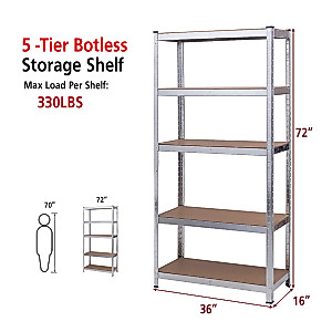 Giantex 2 Pieces Shelving Rack Storage Shelf Steel Garage Utility Rack 5-Shelf Adjustable Shelves Heavy Duty Display Stand for Books, Kitchenware, Tools Bolt-Free Assembly 36"x 16"x 72'', Silver