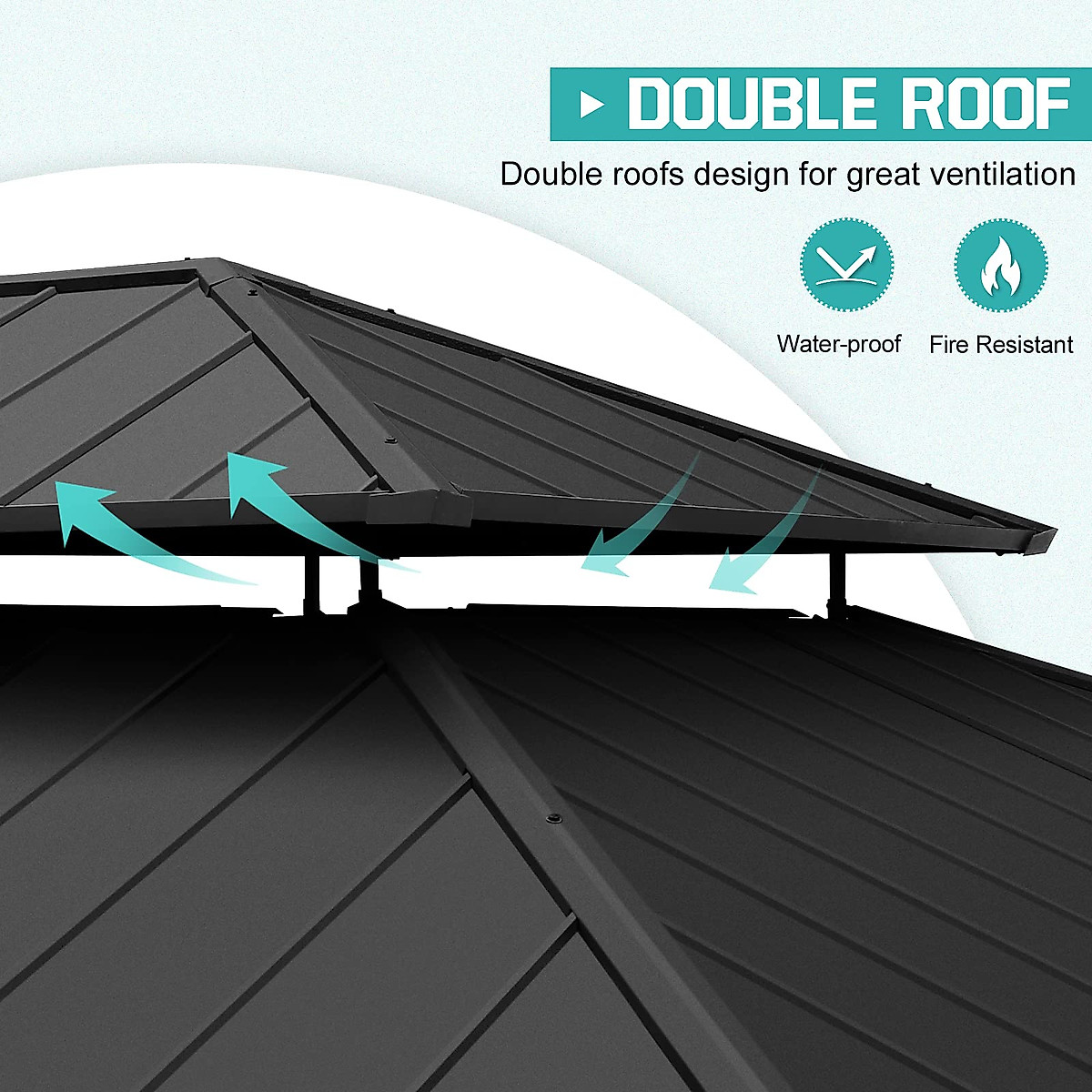EAGLE PEAK 13x15 Hardtop Gazebo, Galvanized Steel Double Roof Gazebo with Cedar Wood Frame, Outdoor Pavilion for Patio, Deck, Lawn and Garden, Natural Wood/Black