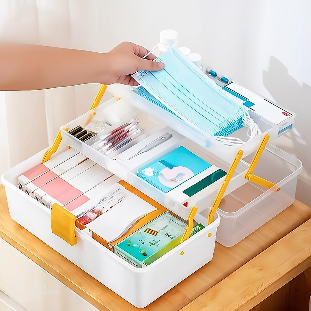 EZOWare 3 Tier Layer Storage Box with 6 Compartments, Lidded Plastic Multipurposes Organizer with Handle for Tools, Craft, Home, First Aids Kits, Building Blocks and more