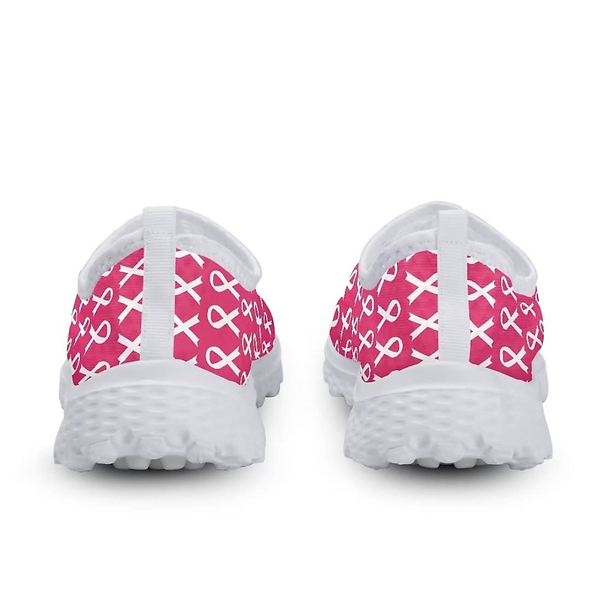 Poetesant Breast Cancer Awareness Water Shoes Women Pink Ribbon Flat Mesh Shoes Ribbons Slip On Walking Shoes Casual Pink Road Running Shoes 39EU