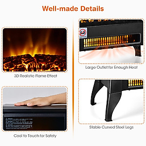 Tangkula 18 Inches Electric Fireplace Stove, 1400W Freestanding Fireplace Heater w/Realistic Flame Effect, Adjustable Temperature, Overheat Protection, Quiet Operation, Space Heater for Indoor Use