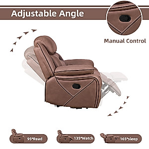 EBELLO Leather Manual Reclining Sofa, 3 Seat Recliner Sofa with Overstuffed Armrest and Headrest, Couch for Living Room, Bedroom Furniture, Meeting Room, Brown (3 Seat Sofa)