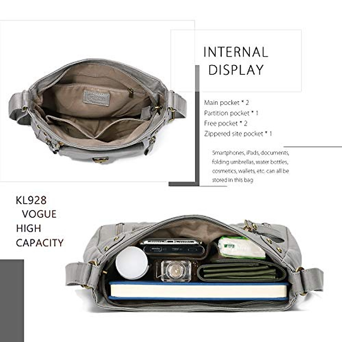 KL928 Crossbody Bags for Women Shoulder Purses and Handbags, Grey