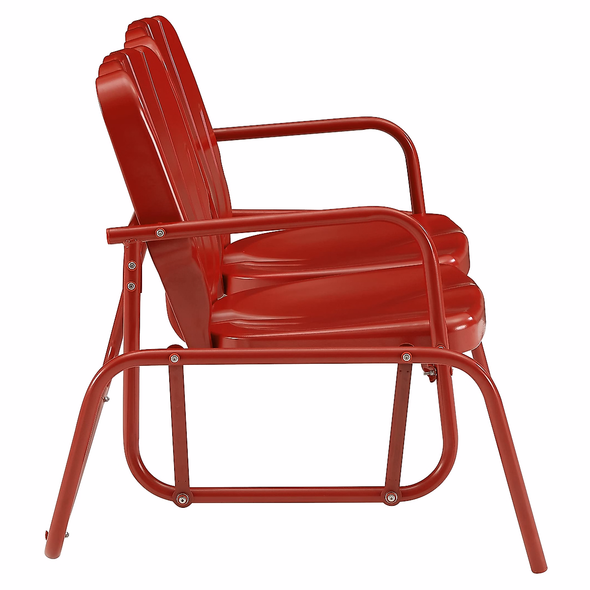 Crosley Furniture Ridgeland Retro Metal Outdoor Loveseat Glider, 2-Person Rocking Patio Bench for Porch, Bright Red Gloss