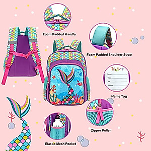 HAPPYSUNNY Mermaid Backpack for Girls Age 6-8 with Reversible Sequins 16 Inch School Bookbags for Kids Children 5-10 Years Old Preschool Elementary Kindergarten with Chest Strap