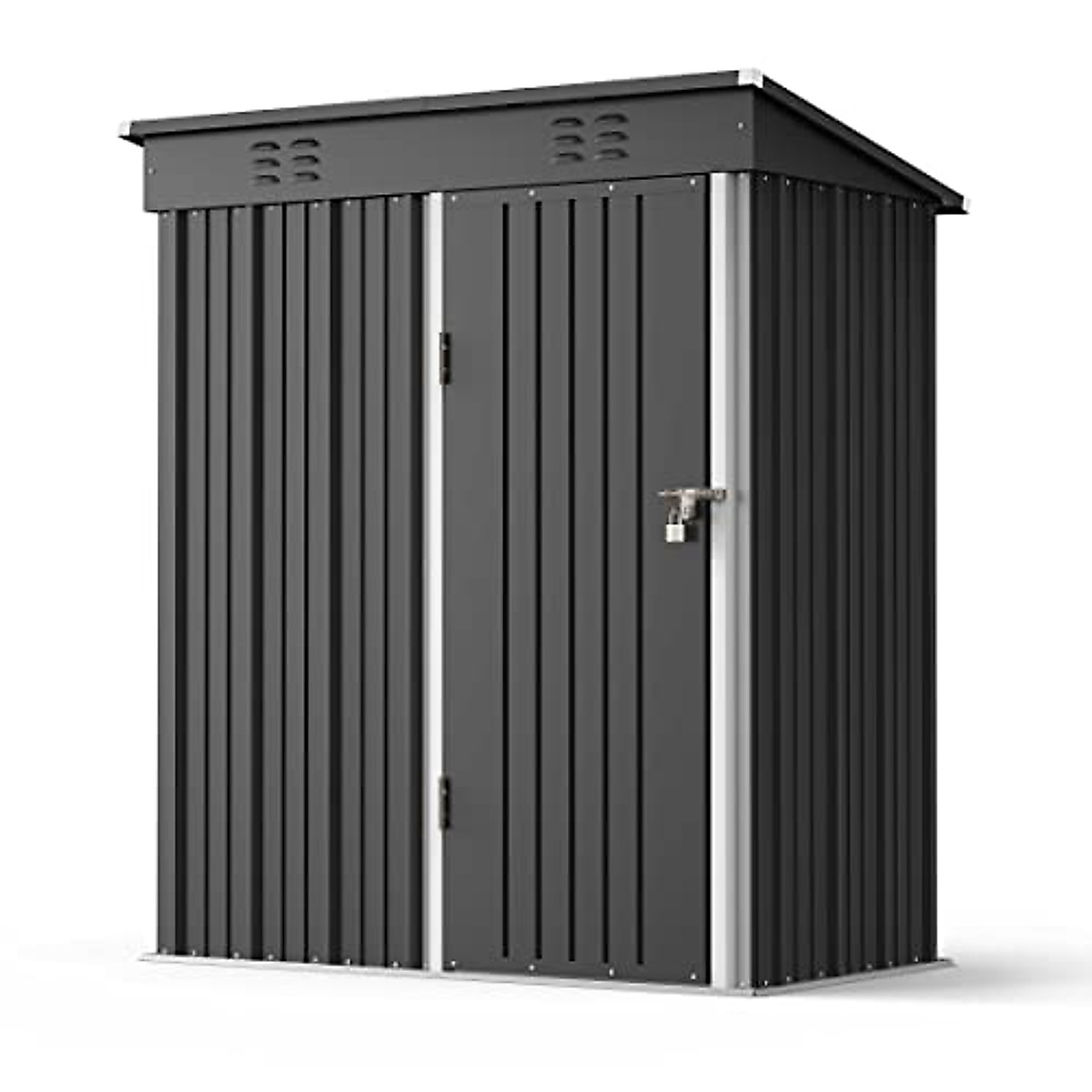Gizoon 5'x 3'Outdoor Storage Shed with Singe Lockable Door,Galvanized Metal Shed with Air Vent Suitable for The Garden,Tiny House Storage Sheds Outdoor for Backyard Patio Lawn-Dark Gray