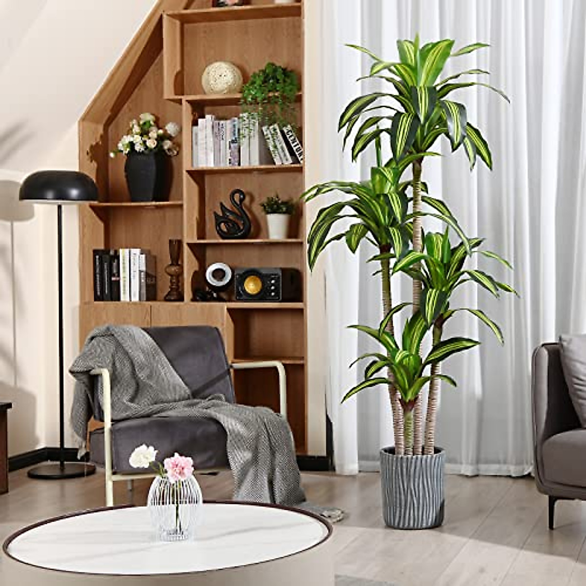 Ferrgoal Artificial Plants, 6 Ft Dracaena Tree Faux Plants Indoor Outdoor Decor Fake Tree with Woven Seagrass Basket Plants for Home Decor Office Living Room Porch Patio Perfect Housewarming Gift