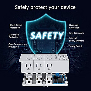 Multi Plug Outlet Surge Protector Nikleb, 12 Electrical Outlet Extender 3 Sided, Wall Outlet with 4 USB Charging Ports Total 4.8A, Plug Adapter 3 Prong, Charging Station Block Wall Mount Low Profile