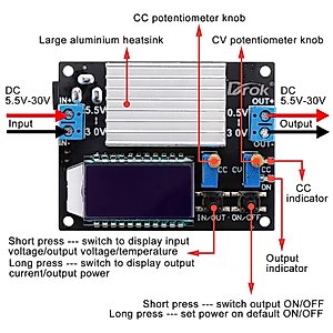 DROK Boost Buck Converter, DC 5.5-30V to 0.5-30V 5V 12V 24V Output Adjustable Power Supply Regulator Module, 4A 35W High Power Voltage Step Up Down Converter Board with Case LCD Display