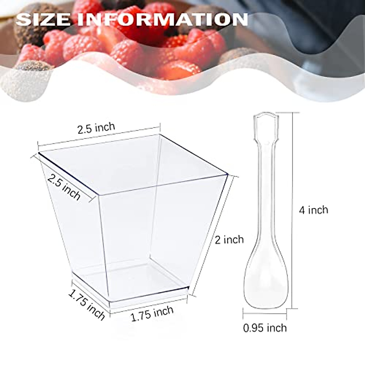 theirsova 60 Pack Dessert Cups, 4oz Parfait Cups with Lids and Spoons,Plastic Appetizer Cups with Lids,for Mousse Puddings, Party Supplies