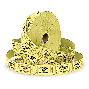 Raffle Tickets - Good for One Drink Single Roll - Roll of 2000 Drink Raffle Tickets (Yellow)