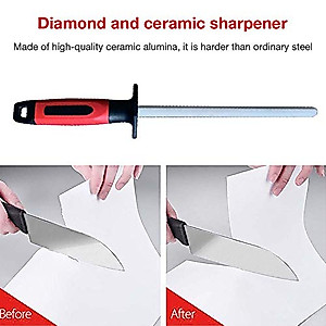 Abuycs 10 Inch Ceramic Rod Knife Honing, Ceramic Diamond Sharpening Rod for Stainless Steel Knives, Professional Knife Sharpener Rod for Home Kitchen