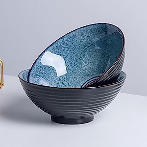Auanlay 8 Inch Ceramic Ramen Bowl Set of 2, Porcelain 40 oz Japanese Udon Soba Pho Asian Soup Noodle Bowls with Chopsticks and Spoons