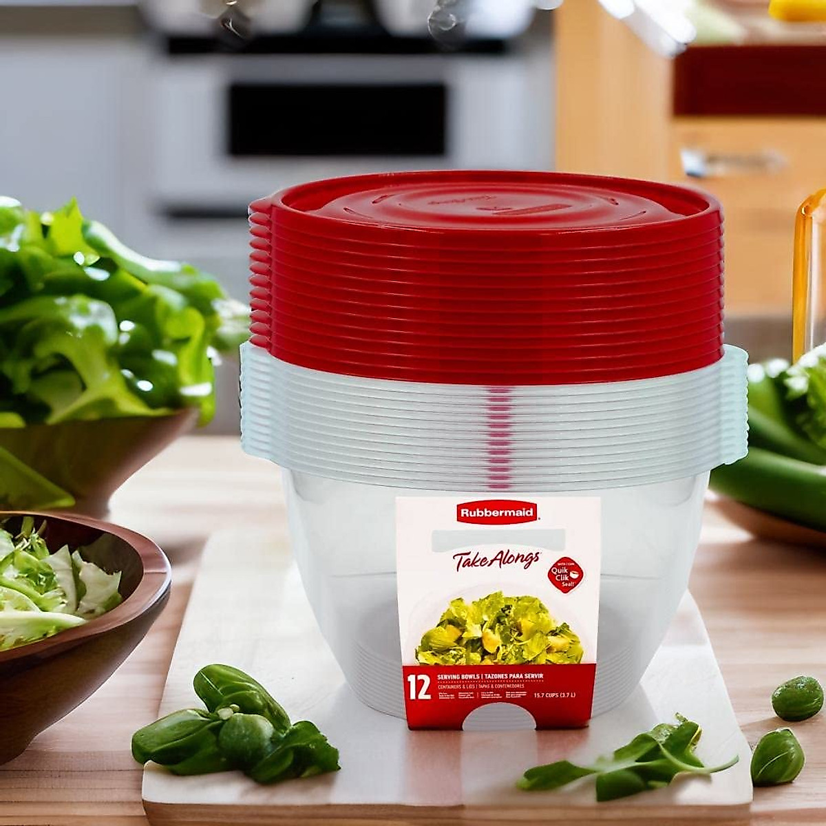 Rubbermaid TakeAlongs Serving Bowl Food Storage Containers, 15.7 Cup, Tint Chili, 12 pack