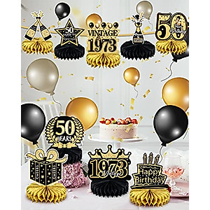9 Pcs 50th Birthday Decoration for Men Women 50th Birthday Table Decorations Cheers to 50th Birthday Honeycomb Centerpieces 1973 Table Topper Black and Gold 50th Birthday Party Favors