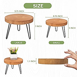 Athaliah Wood Plant Stand, 2 Pack Wooden Plant Stool Indoor, Mini Mid Century Modern Plant Flower Holder for Rustic Home Garden Patio Office Table Decor