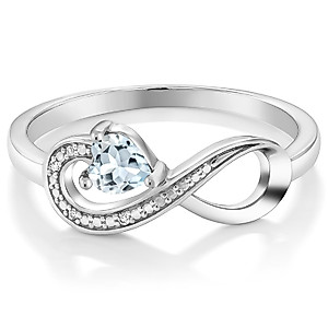 Gem Stone King 10K White Gold 4MM Heart Gemstone Birthstone & White Diamond Accent Infinity Ring | Heart Shape Wedding Engagement Anniversary Promise Ring For Women