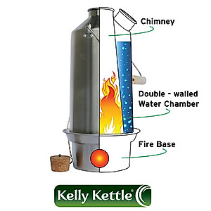 Trekker 20 oz. Anodized Aluminum Kelly Kettle® (0.6 ltr) Rocket Stove Boils water Ultra Fast with just sticks/twigs. Enables You to Rehydrate Food or Cook a Meal. For Camping, Fishing, Emergency