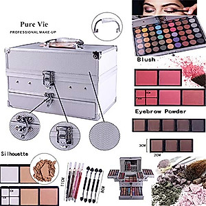 Pure Vie All-in-One Holiday Makeup Gift Set Xmas Essential Starter Bundle Include Eyeshadow Palette Lipgloss Concealer Blush Eyebrow Foundation Face Powder Eyeliner Pencil