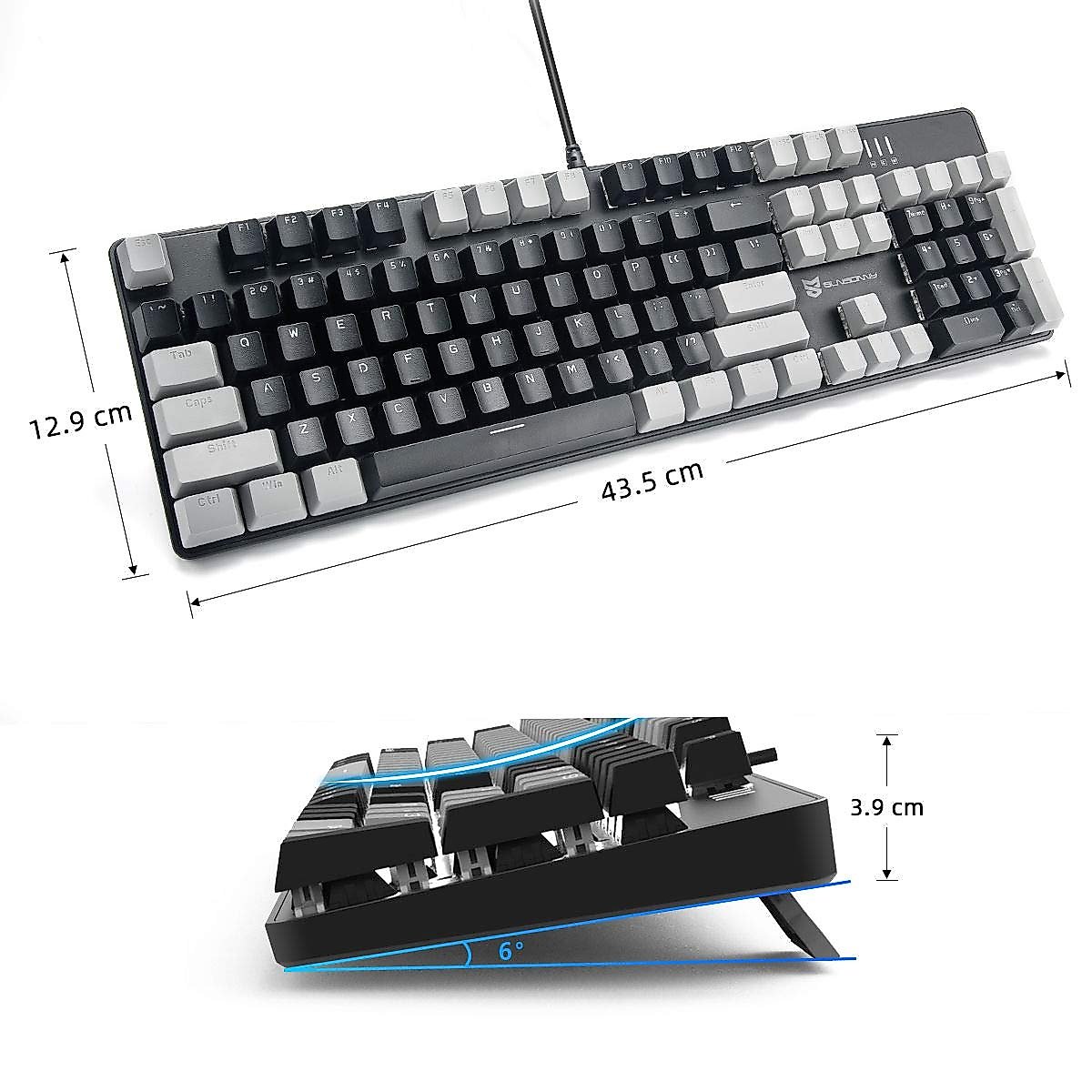 Mechanical Keyboard Gaming Keyboard | Black Switch, Black Grey Color & White Backlit Keyboard | 104 Keys US Layout | Wired Gaming Keyboard | Hot Swappable Mechanical Keyboard, PC Gaming Keyboard