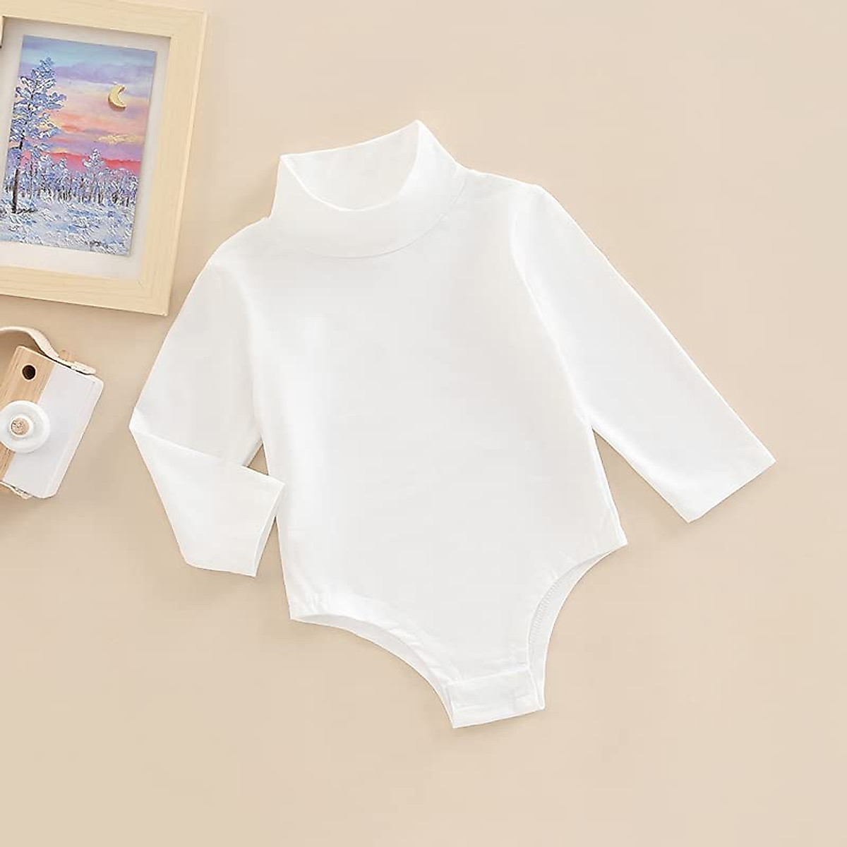 Baby Girl Turtleneck T Shirt Romper Long Sleeve Leotard Onesie Solid Bodysuit Top Fall Winter Blouse for Infant (White,18-24 Months)