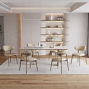 Mid Century Modern Side Dining Chair with Solid ash Wood Faux Leather Seat and Curved Backrest Low-Back Dining Chairs, Cafe Casual Home Dining Room Backrest Chairs (Color : White)