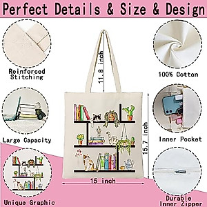 Fertkxsi Cute Cat Canvas Totes Bag Aesthetic for Women Floral plant Print Tote Bags book totes shopping travel beach bag
