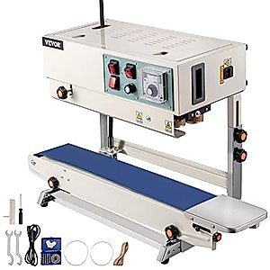 VEVOR Continuous Band Sealer, 0.24-0.6 in/6-15 mm Seal Width, FR900 110V/60Hz Vertical Sealing Machine, Band Heat Sealer with Digital Temperature Control for PVC Membrane Bag Film