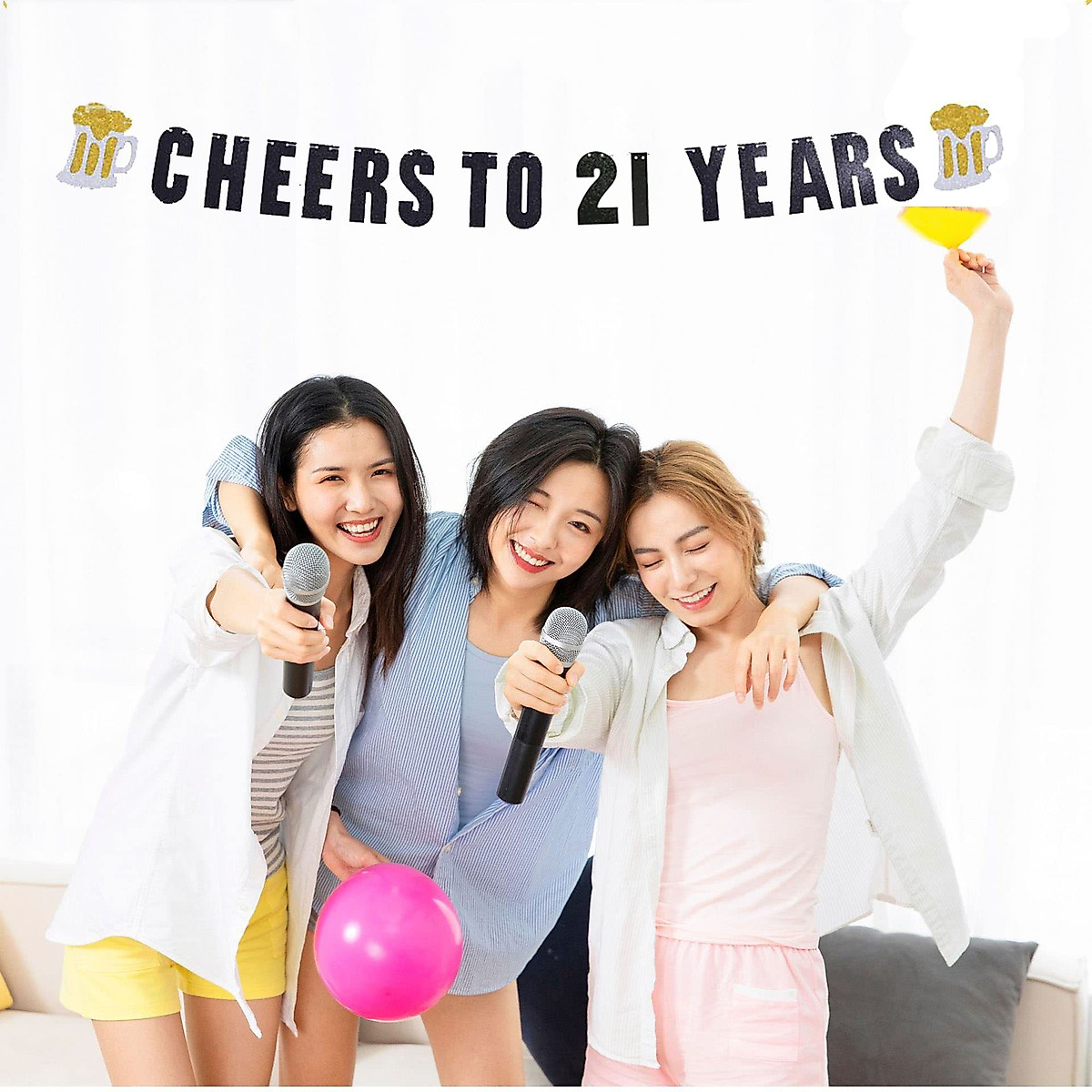 TENNYCHAOR 21st Birthday Banner,Gold Glitter Paper Sign for 21st Birthday Wedding Aniversary Party Supplies Decorations,Cheers T0 21 Years.