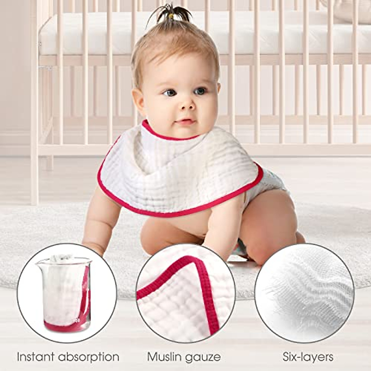 Baby Muslin Burp Cloths Sets for Unisex Newborn Burping Clothes 6 Pack Bibs Rags for Boys and Girls (Pink)