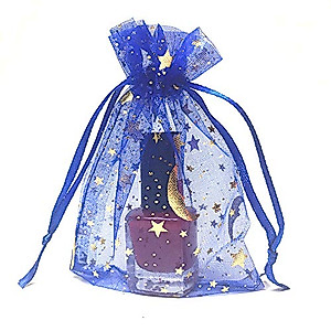 COTOSEY 100PCS Stars and Moon Organza Drawstring Pouches Jewelry Party Wedding Favor Gift Bags (3X4 Navy Blue)