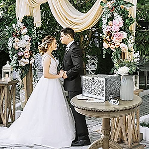 OurWarm Silver Wedding Card Box for Wedding Reception, Wooden Card Boxes with Lock, PVC Gift Card Box Money Holder for Reception Anniversary Shower Rustic Wedding Decorations Birthday Graduation