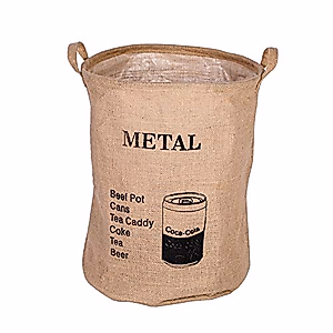 Natural Jute Recycling Bin Bag, Waste Bin Bags Basket for Home Kitchen Office - Round Reusable Recycle Garbage Trash Sorting Bins Organizer Baskets Recycling Container for Plastics