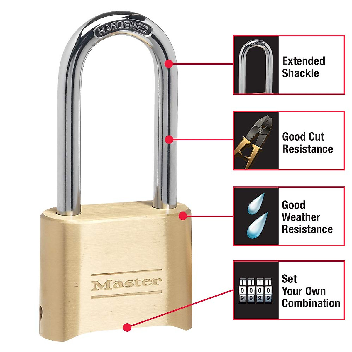 Master Lock 175LH 2' Wide Set Your Own Combination Padlock, with 2-1/4 in. Shackle, Brass Finish