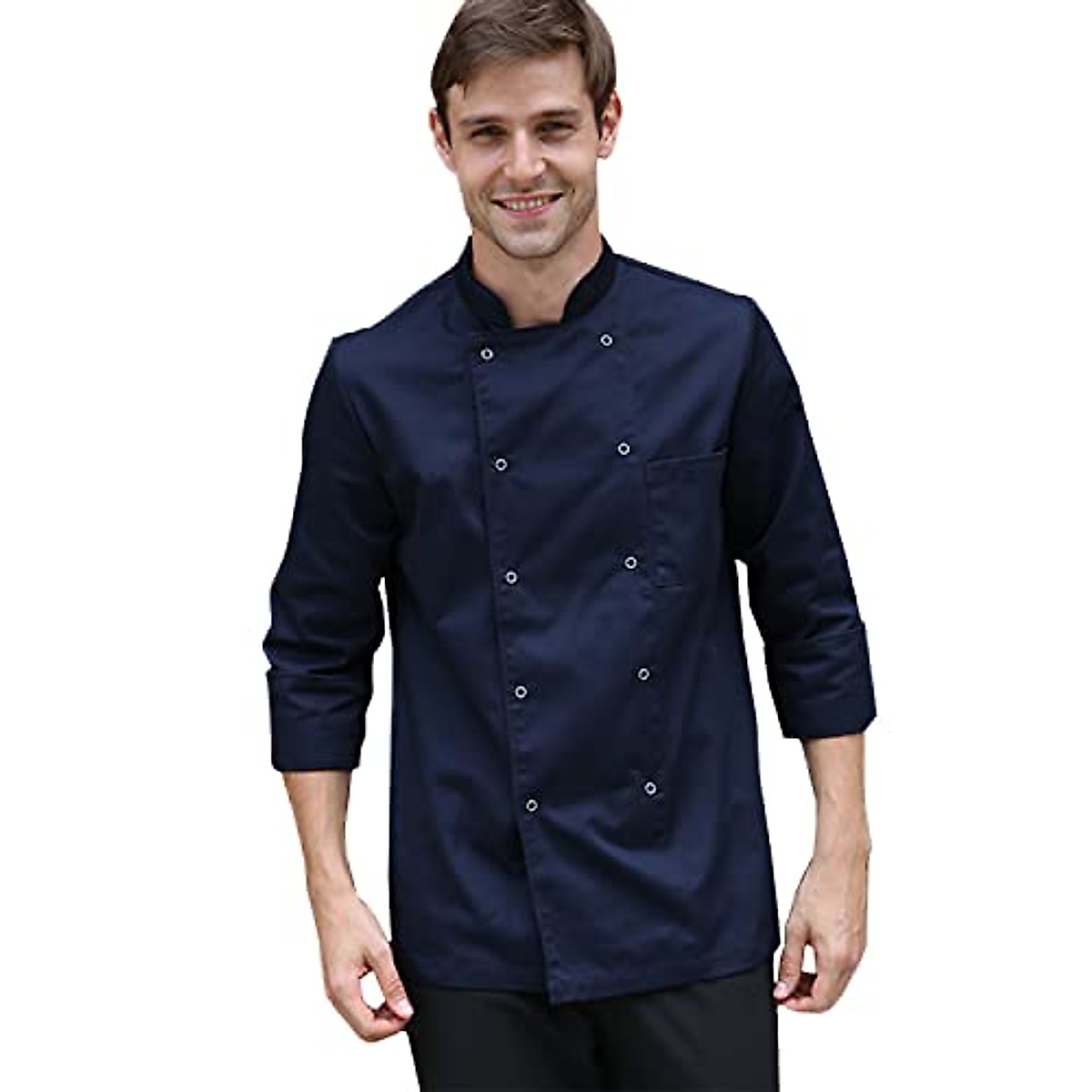 Men's Navy Metal Snaps Chef Coat Classic Kitchen Chef Work Uniform