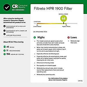 Filtrete 16x25x1 Air Filter, MPR 1900, MERV 13, Healthy Living Ultimate Allergen 3-Month Pleated 1-Inch Air Filters, 2 Filters