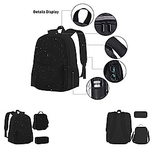 NHGFVT Teen Backpack Set School Bookbags Girls Boys Black Glitter Backpacks With Lunch Box And Pencil Case